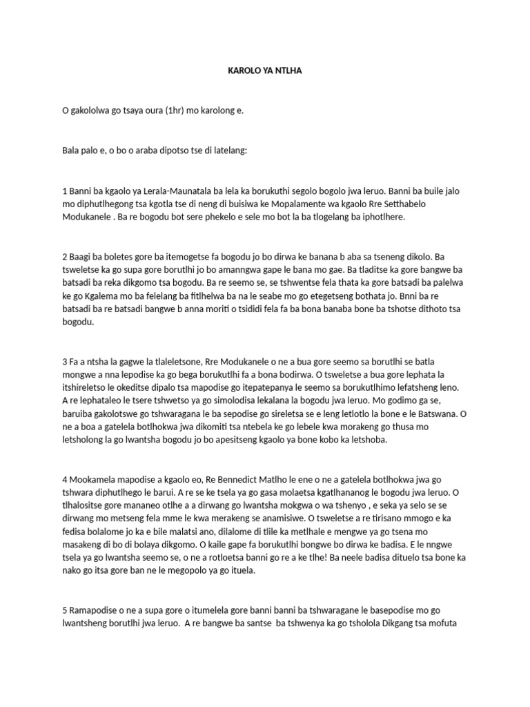 Setswana pp2 Bgcse | PDF | Languages Of Africa