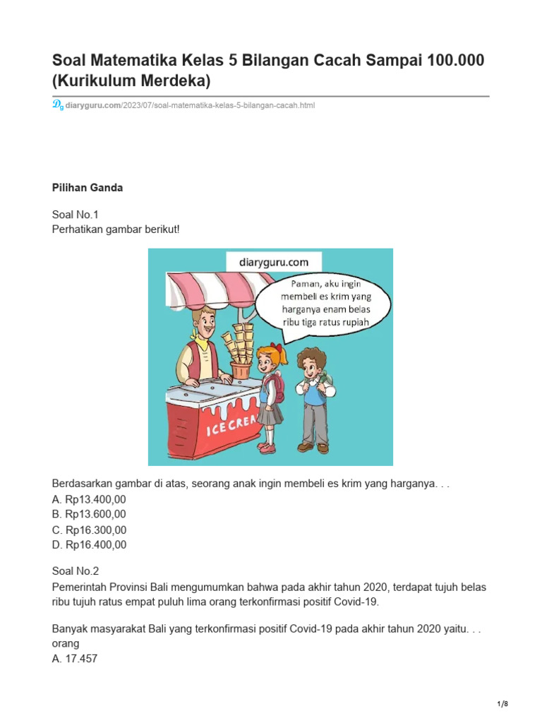 Soal Matematika Kelas 5 Bilangan Cacah Sampai 100000 Kurikulum Merdeka | PDF