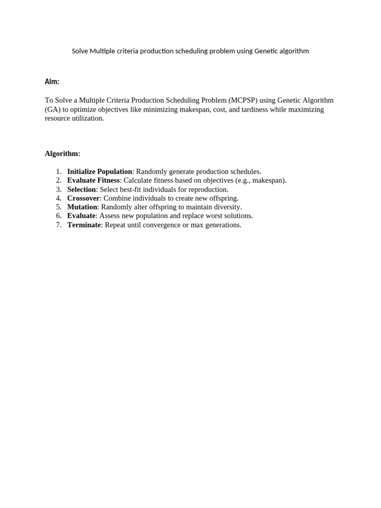 Solve Multiple Criteria Production Scheduling Problem Using Genetic Algorithm Pdf Genetic