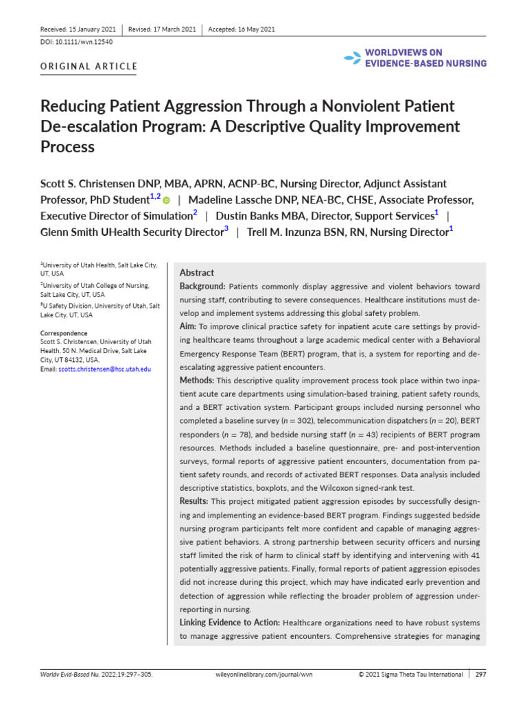 CINAHL Reducing Patient Aggression Through A Nonviolent Patient Program ...