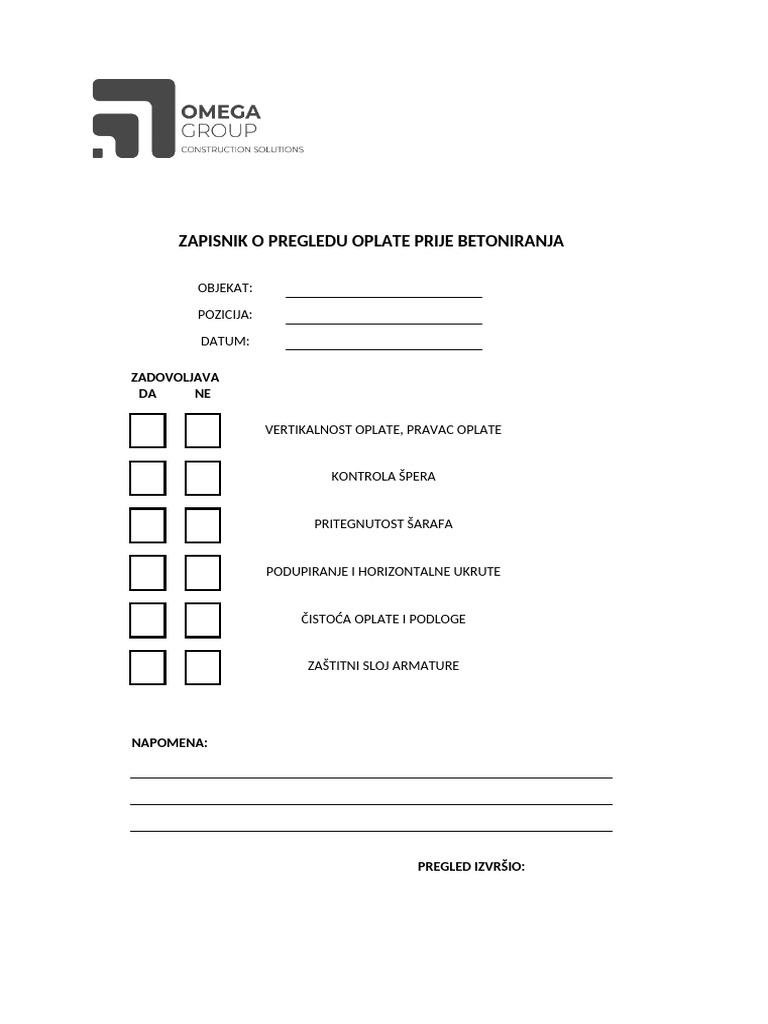 Pregled Oplate Prije Betoniranja | PDF