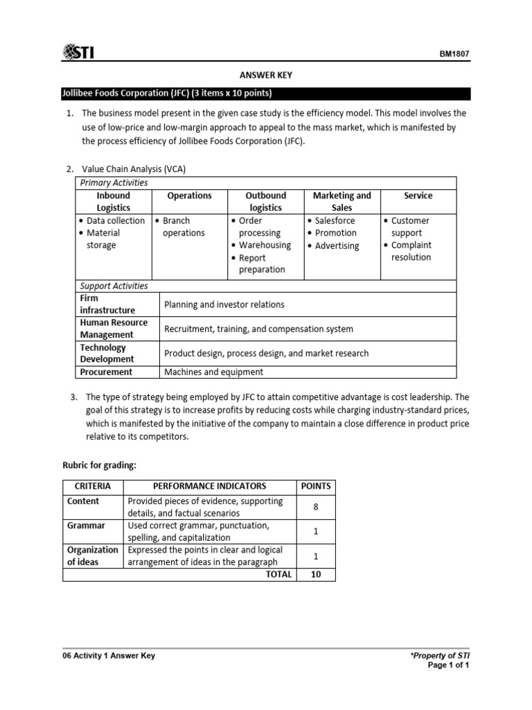 06 Activity 1 Answer Key | PDF | Logistics | Marketing