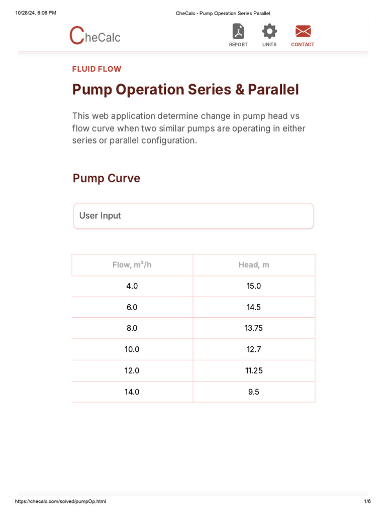 CheCalc ‐ Pump Operation Series Parallel | PDF | Pump | Flow Measurement