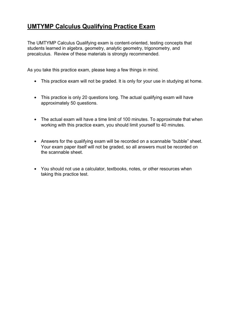 Calc Qualifying Practice Exam - 2024 | PDF | Geometry | Mathematical ...