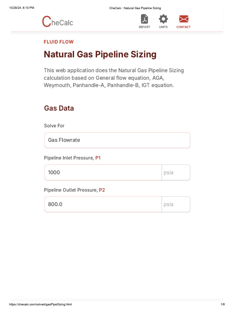 CheCalc Natural Gas Pipeline Sizing | PDF | Gases | Pressure