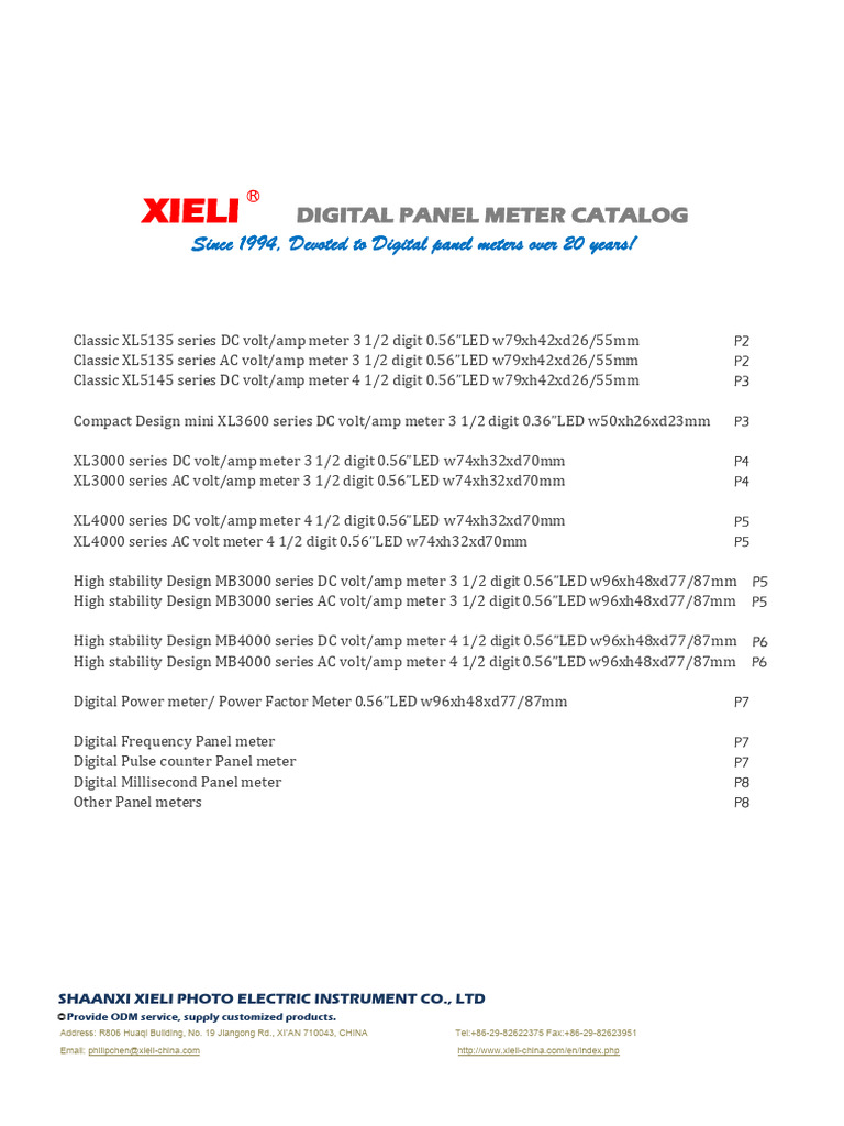 Xieli Digital Panel Meter Catalog | PDF | Power Supply | Amplifier