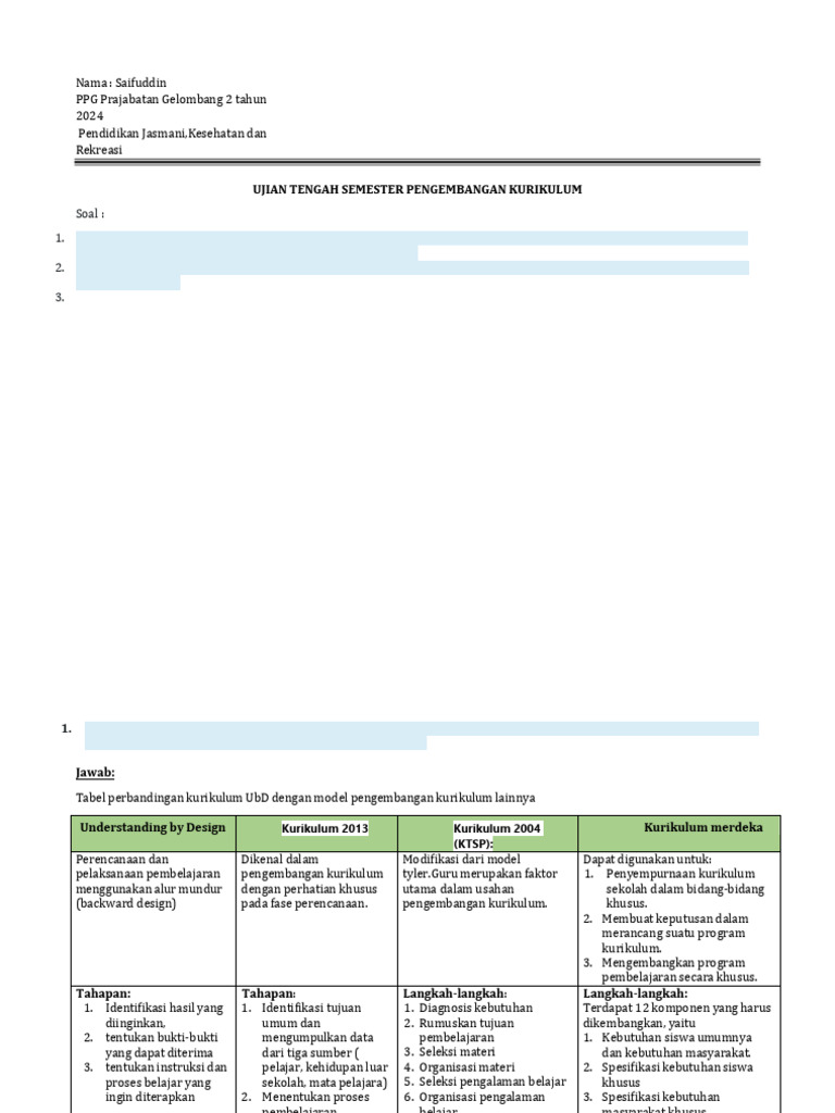 Uts Perancangan Dan Pengembangan Kurikulum.. | PDF | Karier & Perkembangan