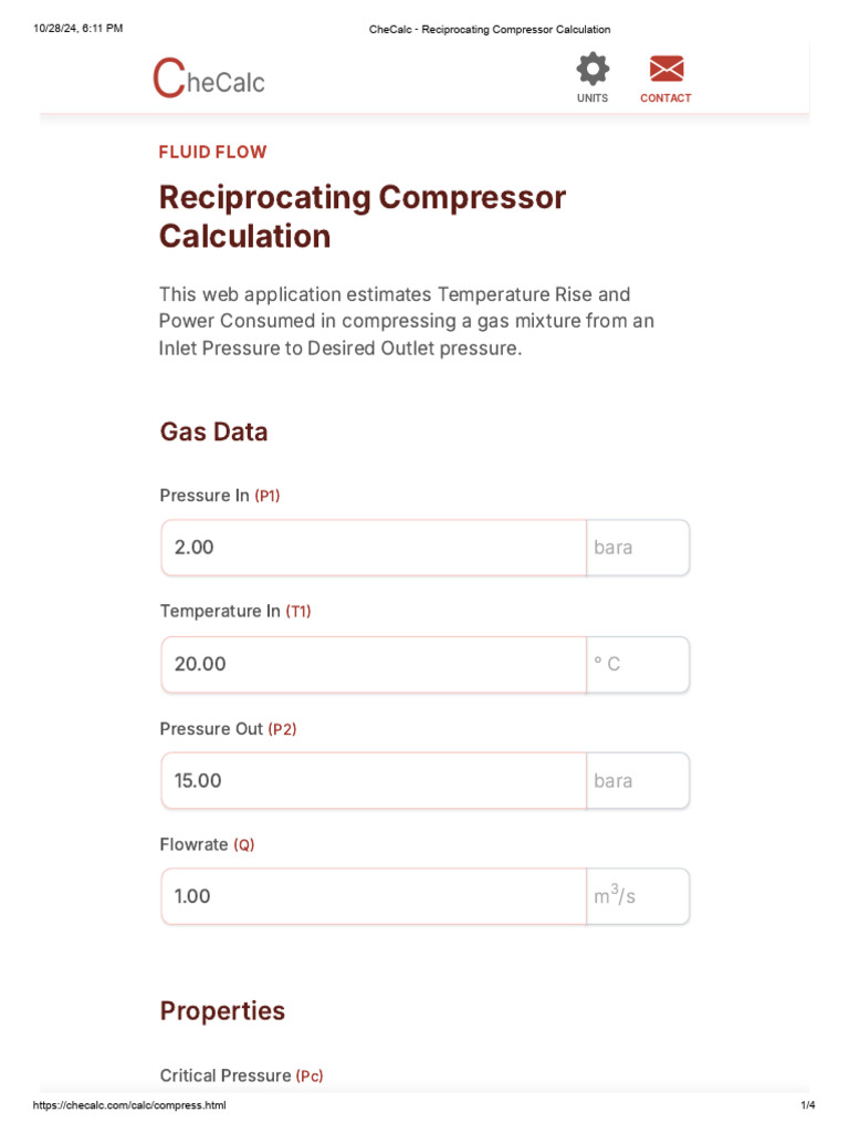 CheCalc Reciprocating Compressor Calculation | PDF | Process Engineering | Energy Technology