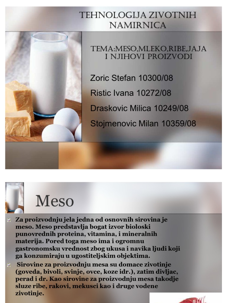 Meso, Mleko, Ribe, Jaja I Njihovi Proizvodi | PDF