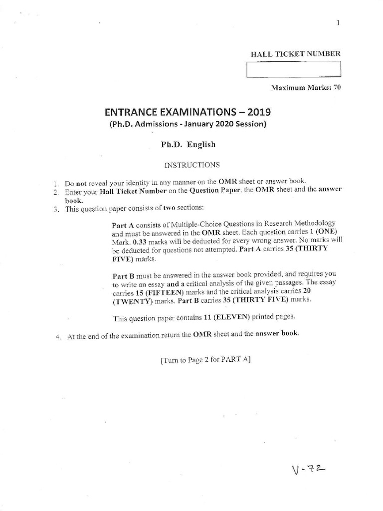 PhD English Entrance Exam Instructions | PDF