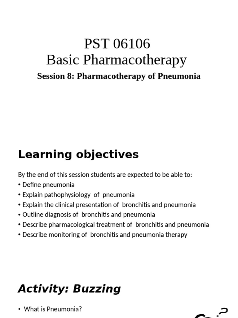 Session 8-Pharmacotherapy of Pneumonia | PDF | Pneumonia | Respiratory ...