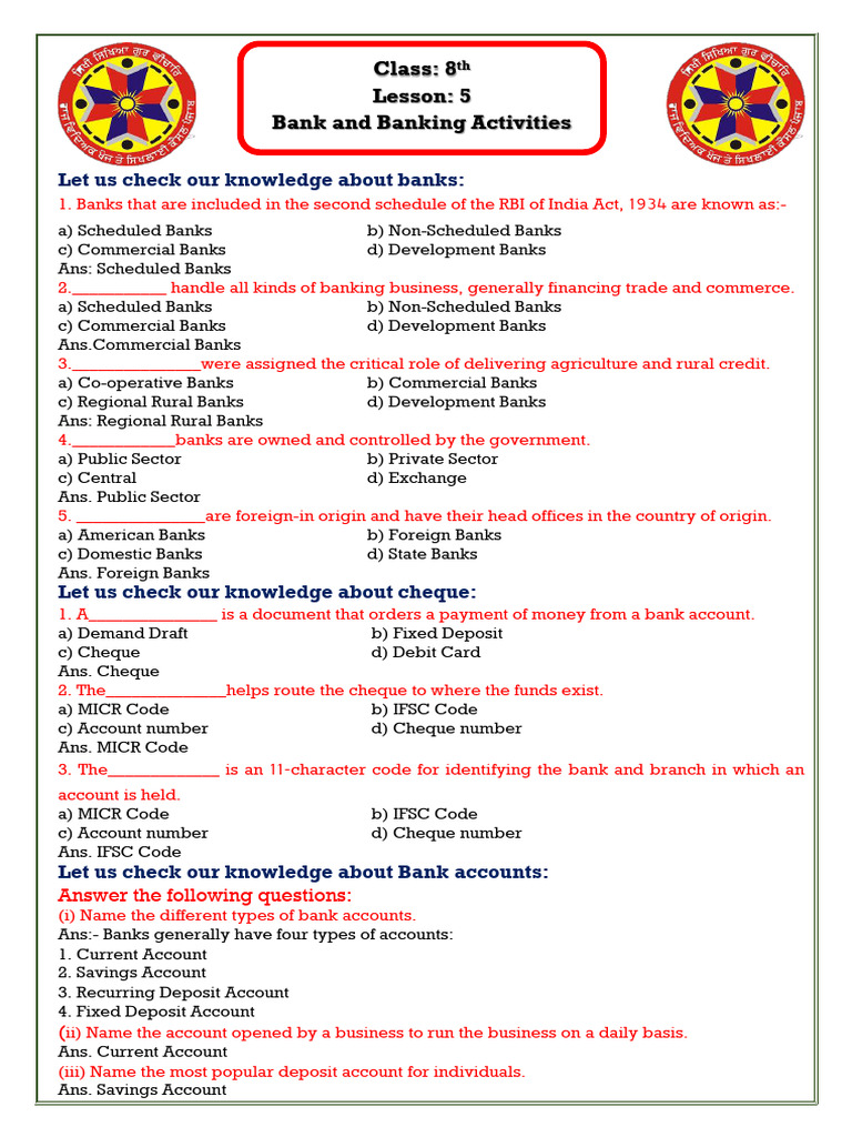 Soc - Science - Lesson 5 Solution | PDF | Banks | Cheque