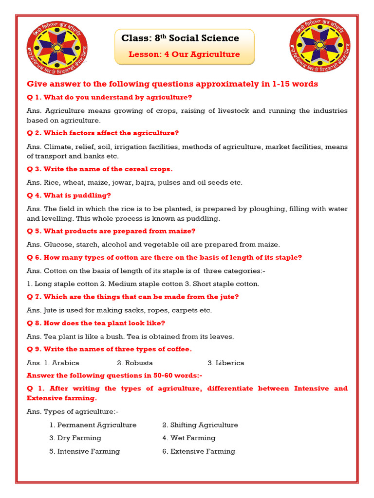 Soc - Science - Lesson 4 Solution | PDF | Agriculture | Staple Foods