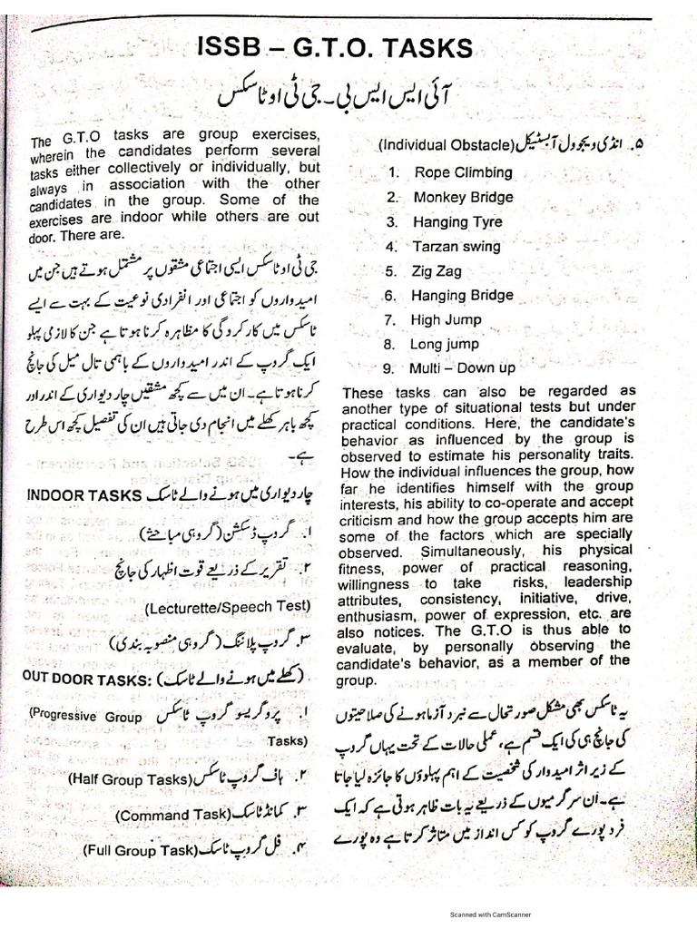 GTO Tasks Issb Notes Punjab Cadet Acadamy | PDF