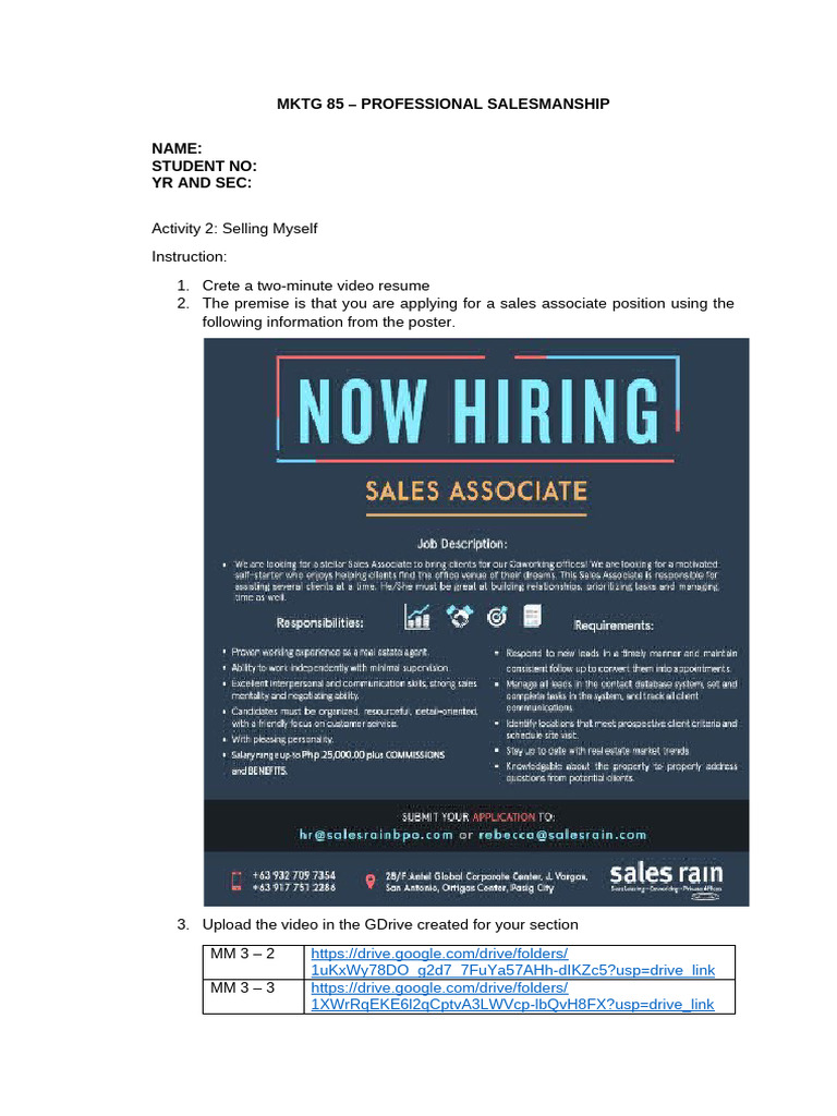Activity 2 Selling Myself | PDF