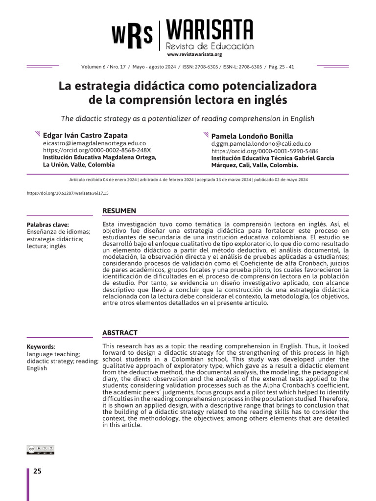 Warisata v6 n17 Art 2 | PDF | Comprensión lectora | Aprendizaje