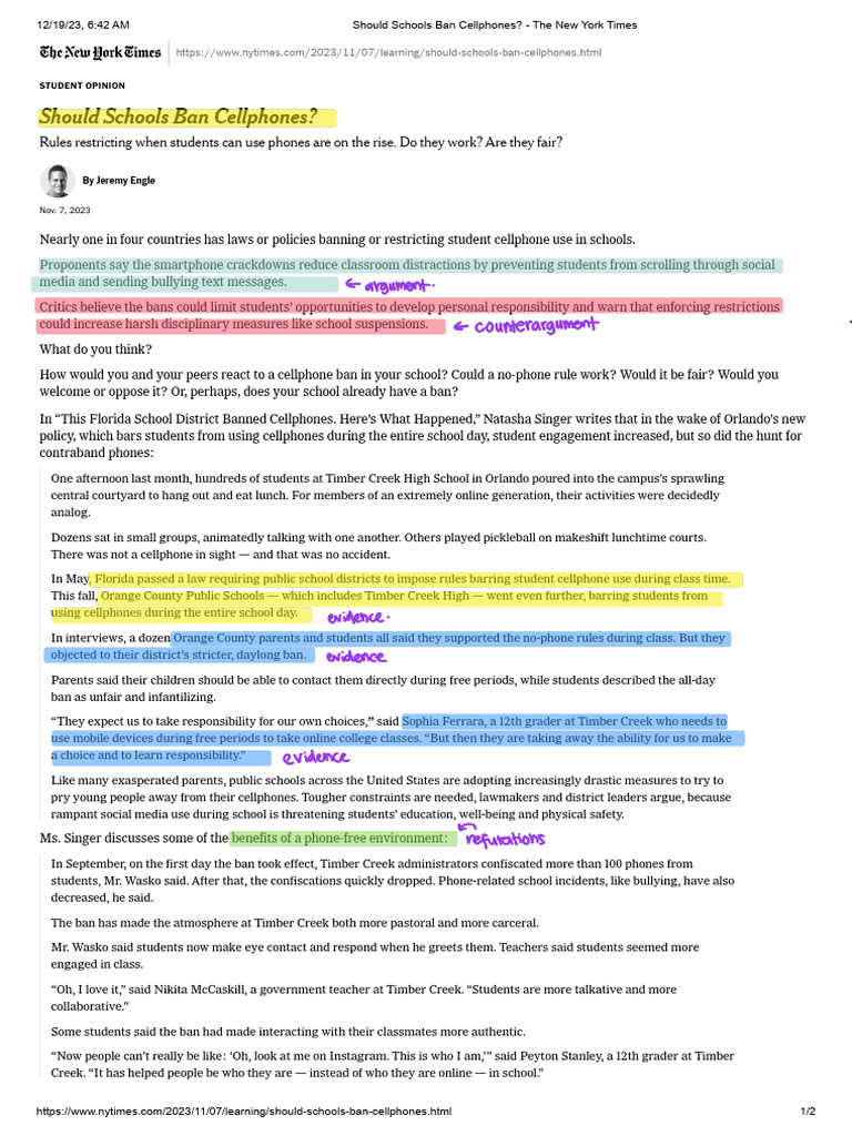 Debate on Banning Cellphones in Schools | PDF | Mobile Phones | Teachers