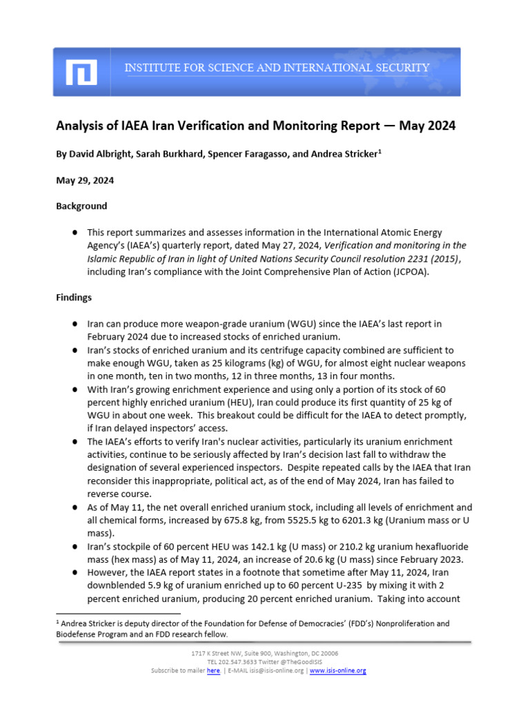 Analysis_of_May_2024_IAEA_Iran_Verification_Report_May_29_Final | PDF | Enriched Uranium ...