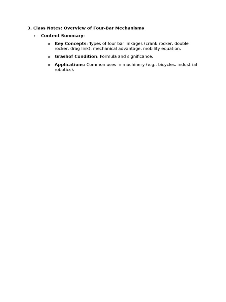 3. Class Notes Overview of Four-Bar Mechanisms | PDF