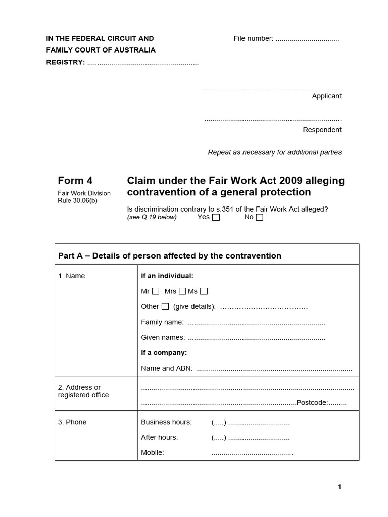 Fair Work Act Claim Form Template | PDF | Public Law | Common Law