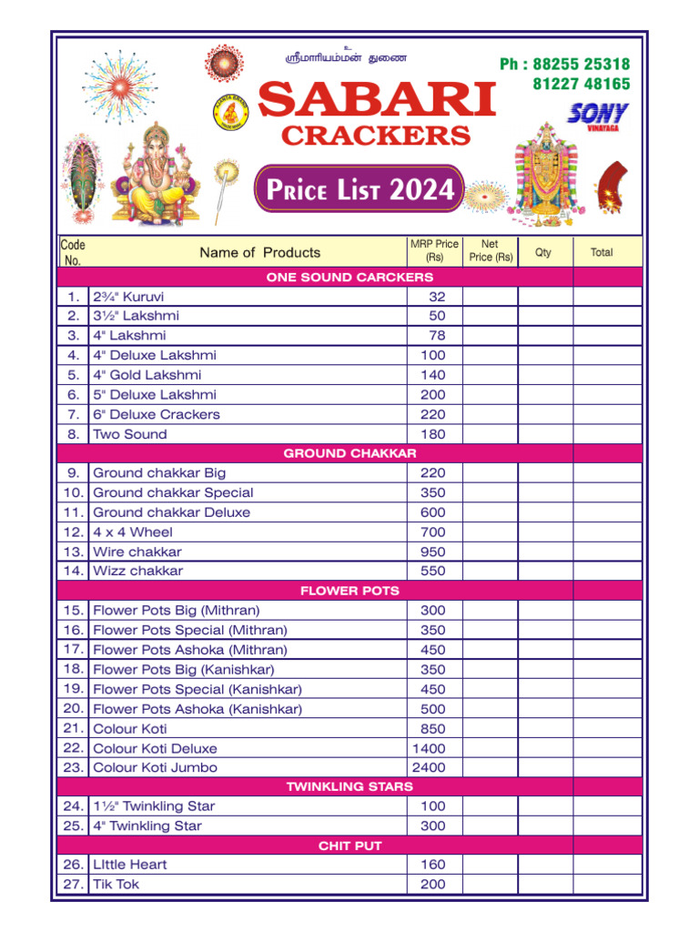 Sabari Crackers 2024 | PDF