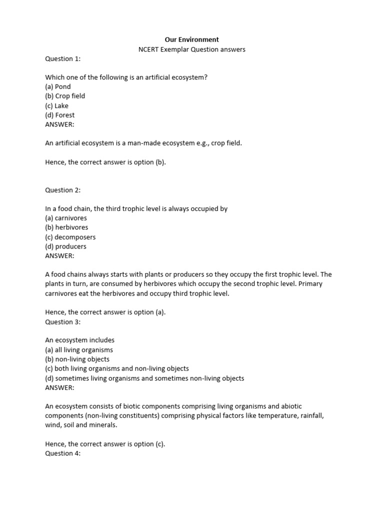 Our Environment Exemplar Question Answers | PDF | Ecosystem | Fertilizer