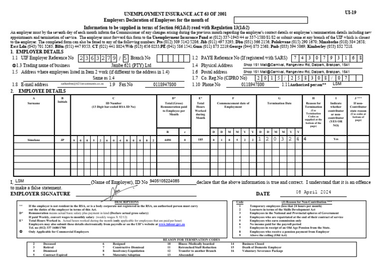 UIF UI-19 Form Submission Guide | PDF | Salary | Employment