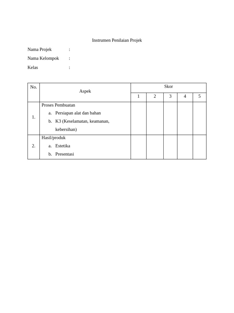 Instrumen Penilaian Projek | PDF | Komputer | Teknologi & Rekayasa