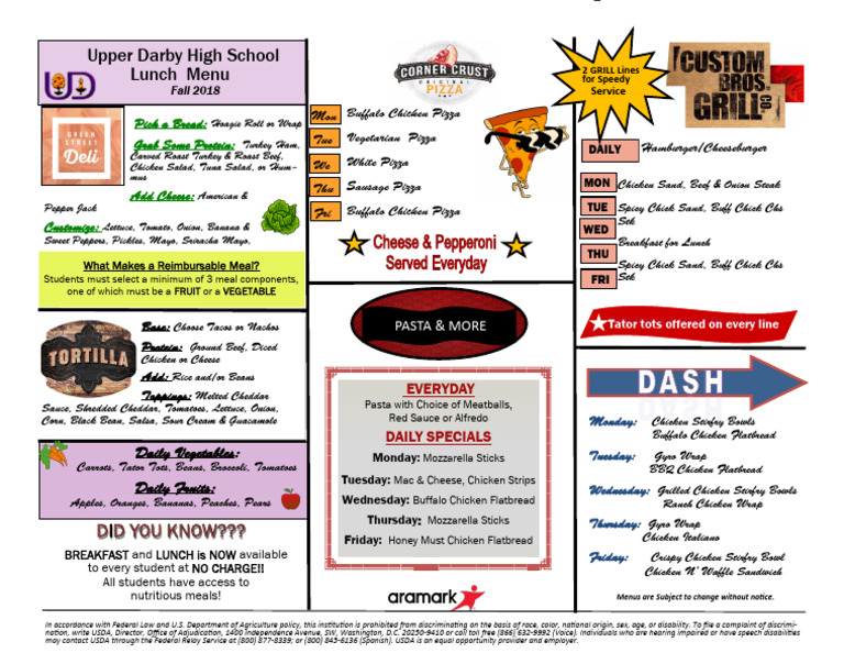 UDHS High School Lunch Menu 2018-2019 | PDF | Hamburgers | European Cuisine
