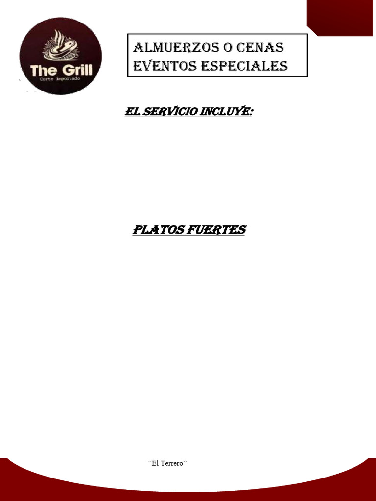 Menú de Eventos en The Grill Steak | PDF | Parilla | Cocinando