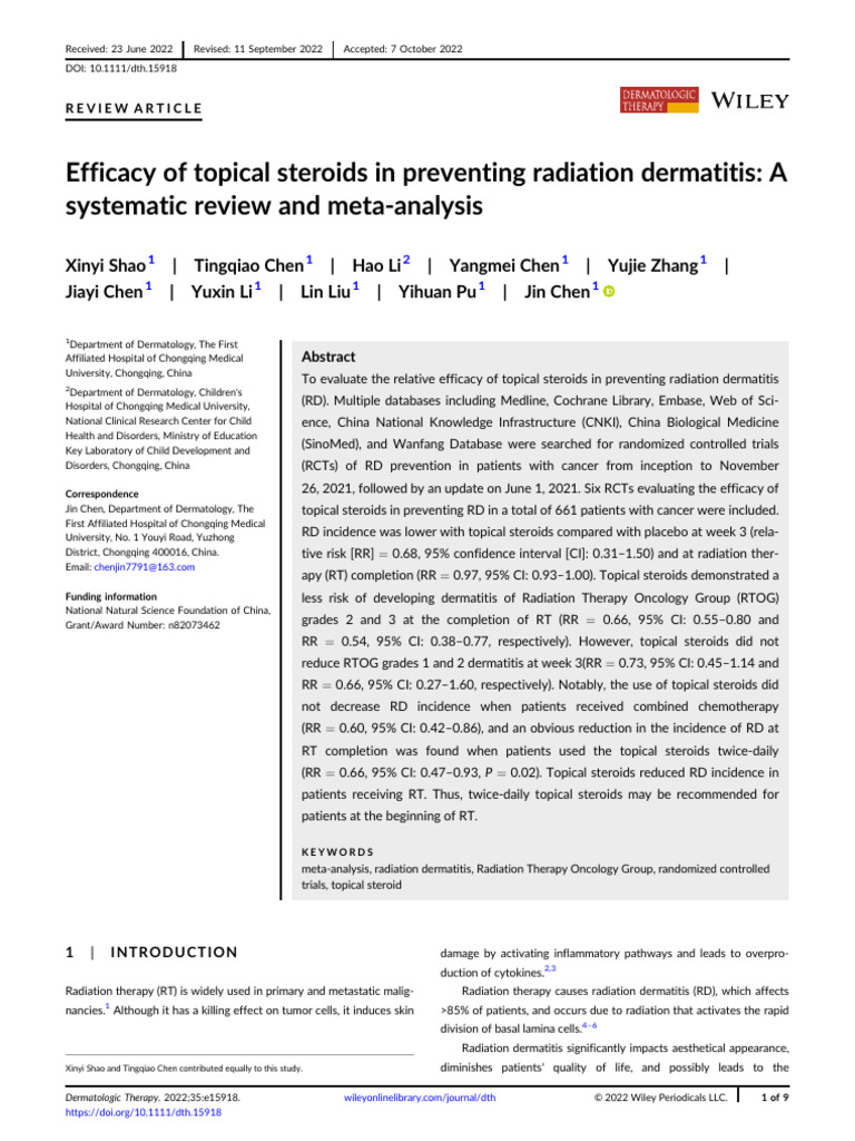 Efficacy of Topical Steroids in Preventing Radiation Dermatitis | PDF ...