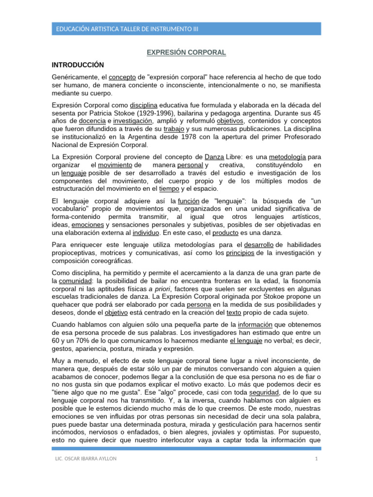 Expreción Corporal | PDF | Comunicación no verbal | Bailes