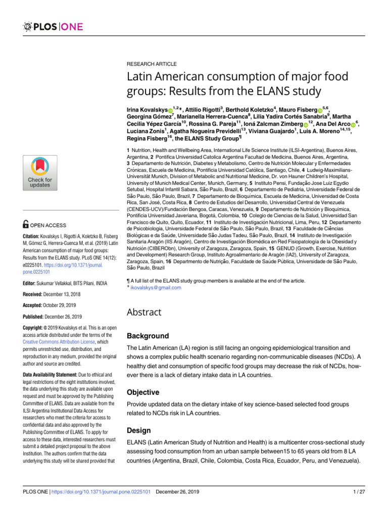 Latin American Consumption of Major Food Groups Results From the ELANS Study | PDF | Sampling ...