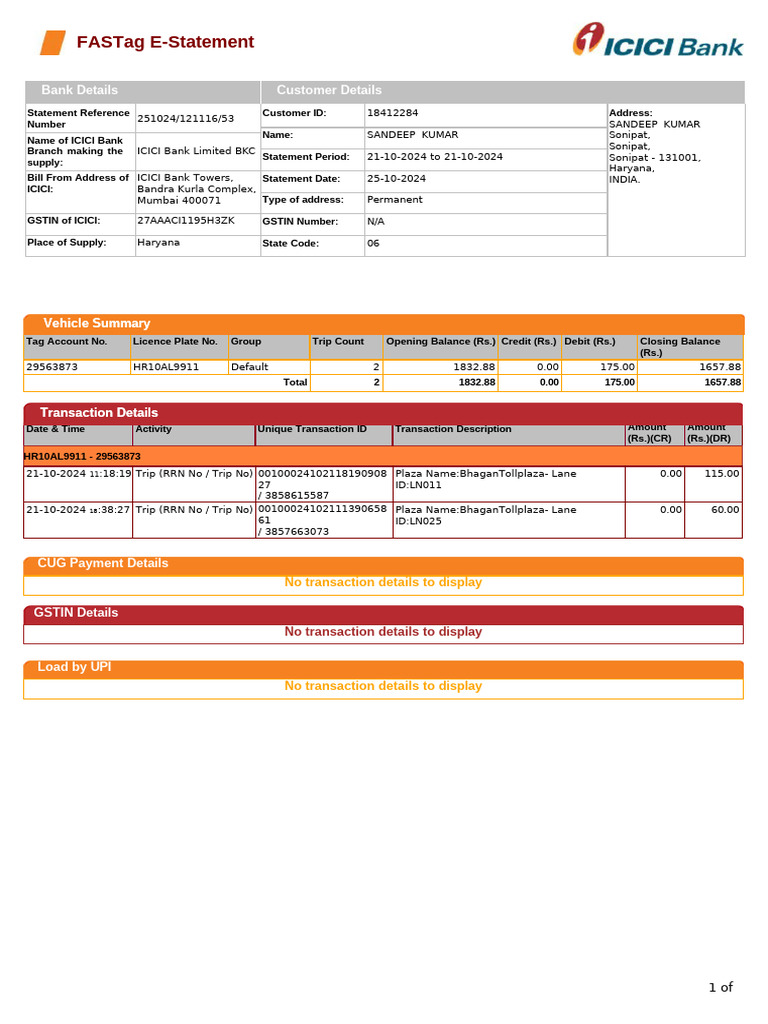 FASTag - Statement1841228463820241025121111982 | PDF | Banking | Payments