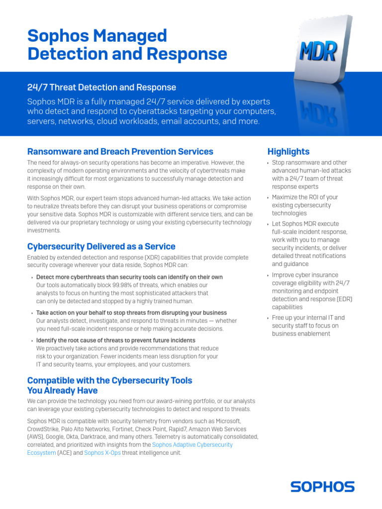 1. Sophos MDR Datasheet | PDF | Computer Security | Security