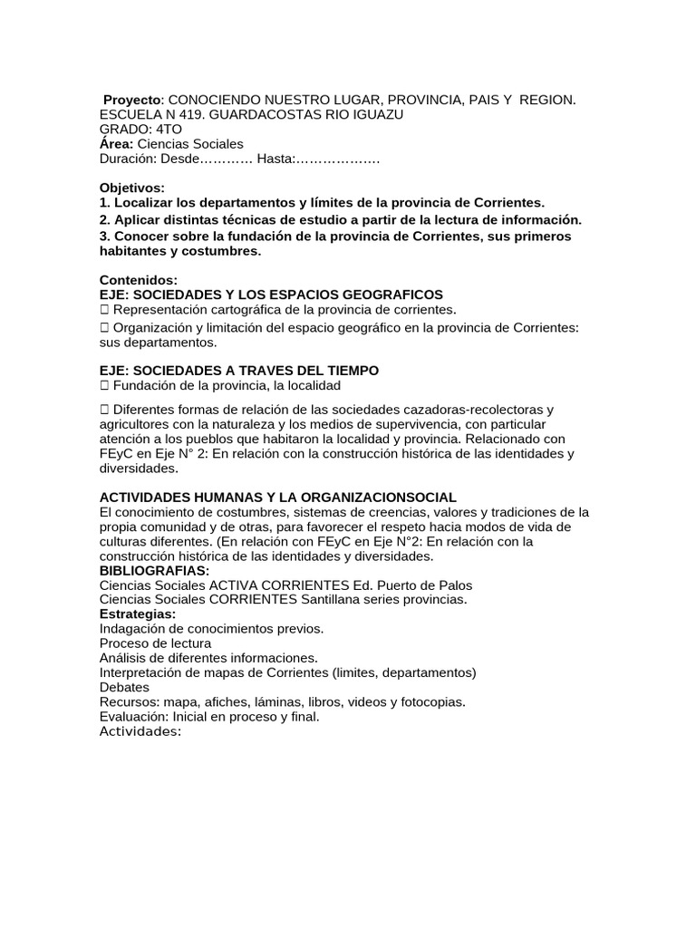 Proyecto Conociendo Nuestro Lugar, Provincia, Pais y Region. | PDF | Sociedad | Educación en ...