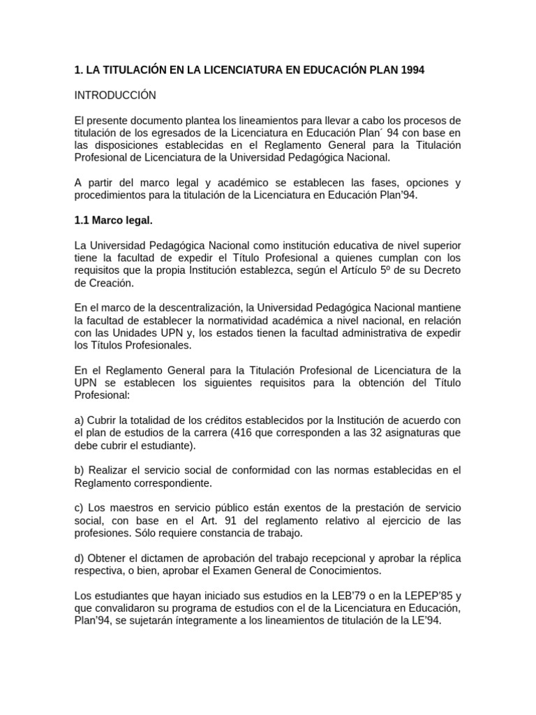 TITULACION UPN | PDF | Maestros | Plan de estudios