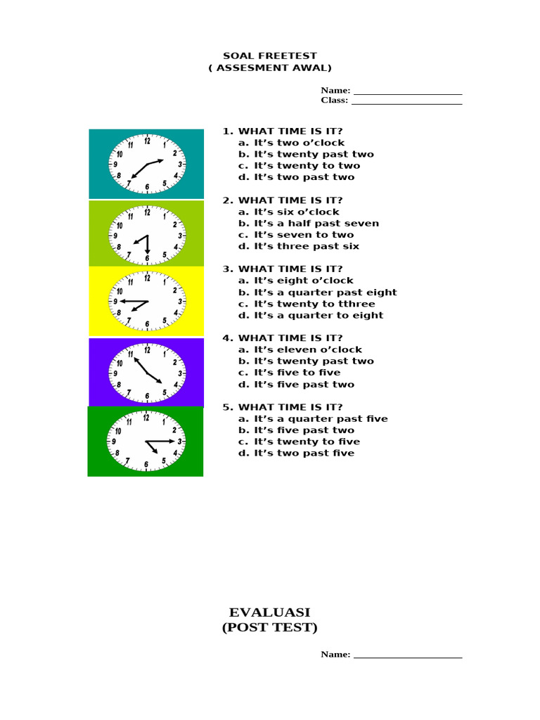 Free English Time Assessment Test | PDF