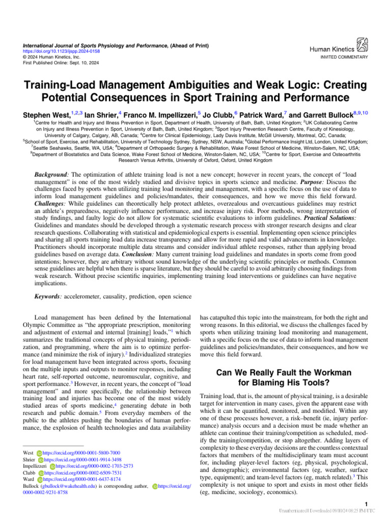 Training Load Management in Sports: Challenges | PDF | Risk | Science