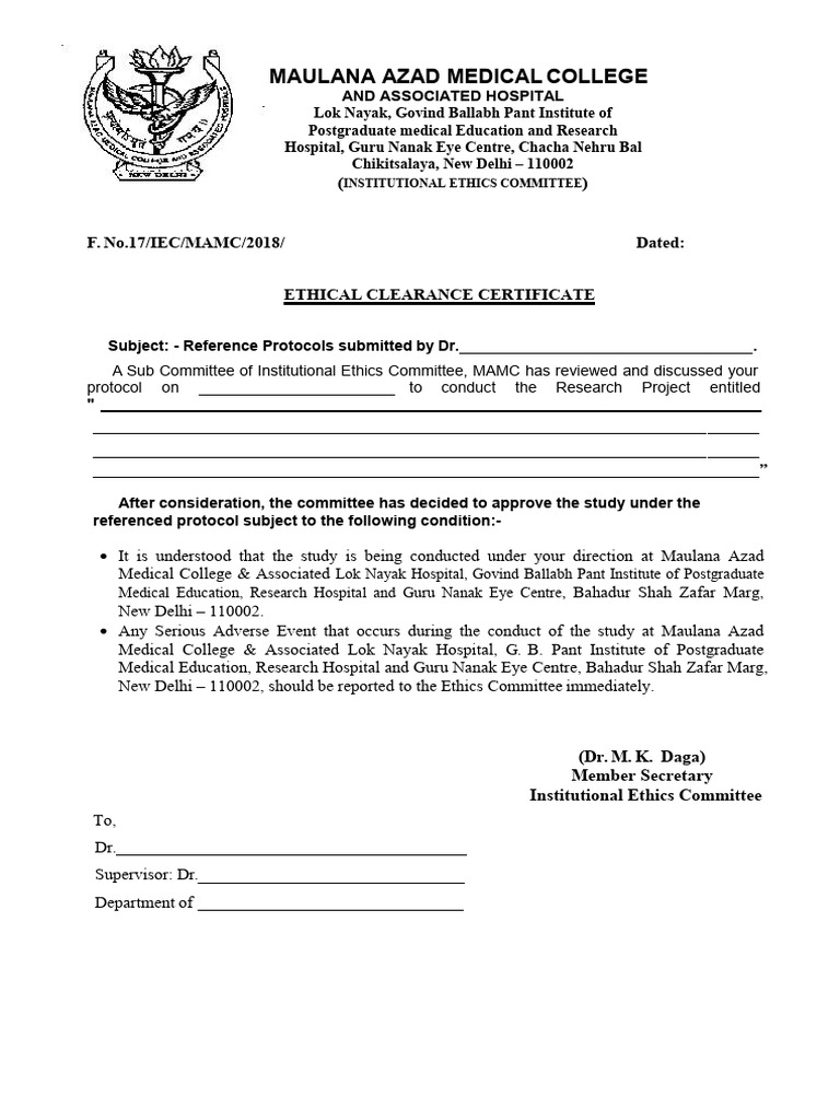 Ethical Clearance Certificate2018 | PDF | Self-Improvement