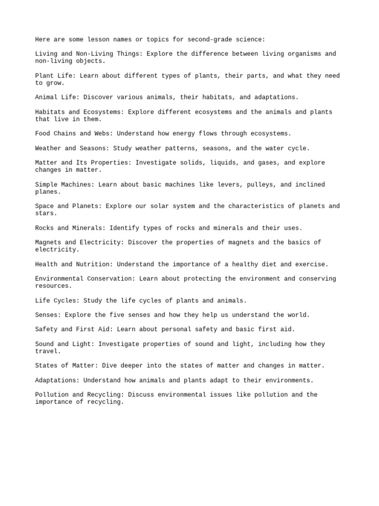 Science Class 2 Lesson Names | PDF