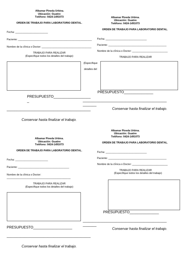 Orden de Laboratorio Dental Editable en Word | PDF | Tecnología