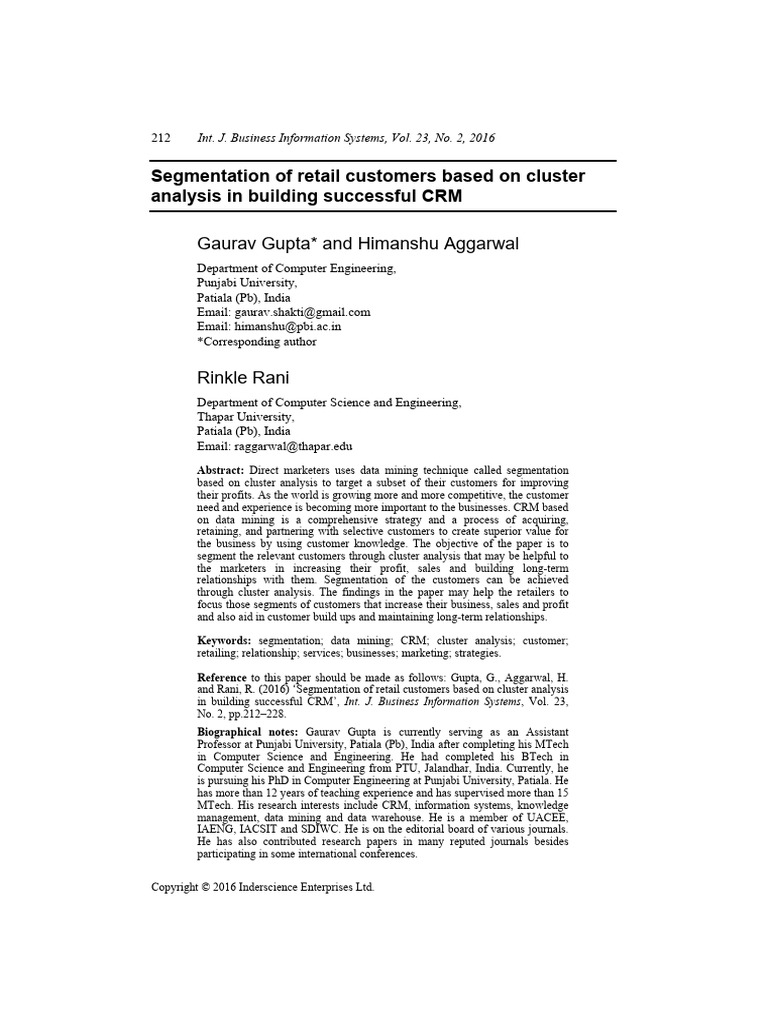 Segmentation of Retail Customers Based On Cluster Analysis in Building Successful CRM | PDF ...