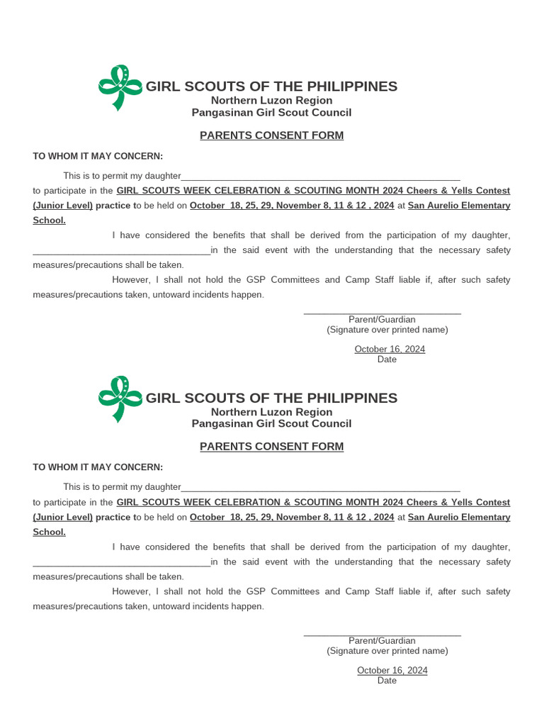 parents-consent-form | PDF | Girl Guiding And Girl Scouting | Scouting ...