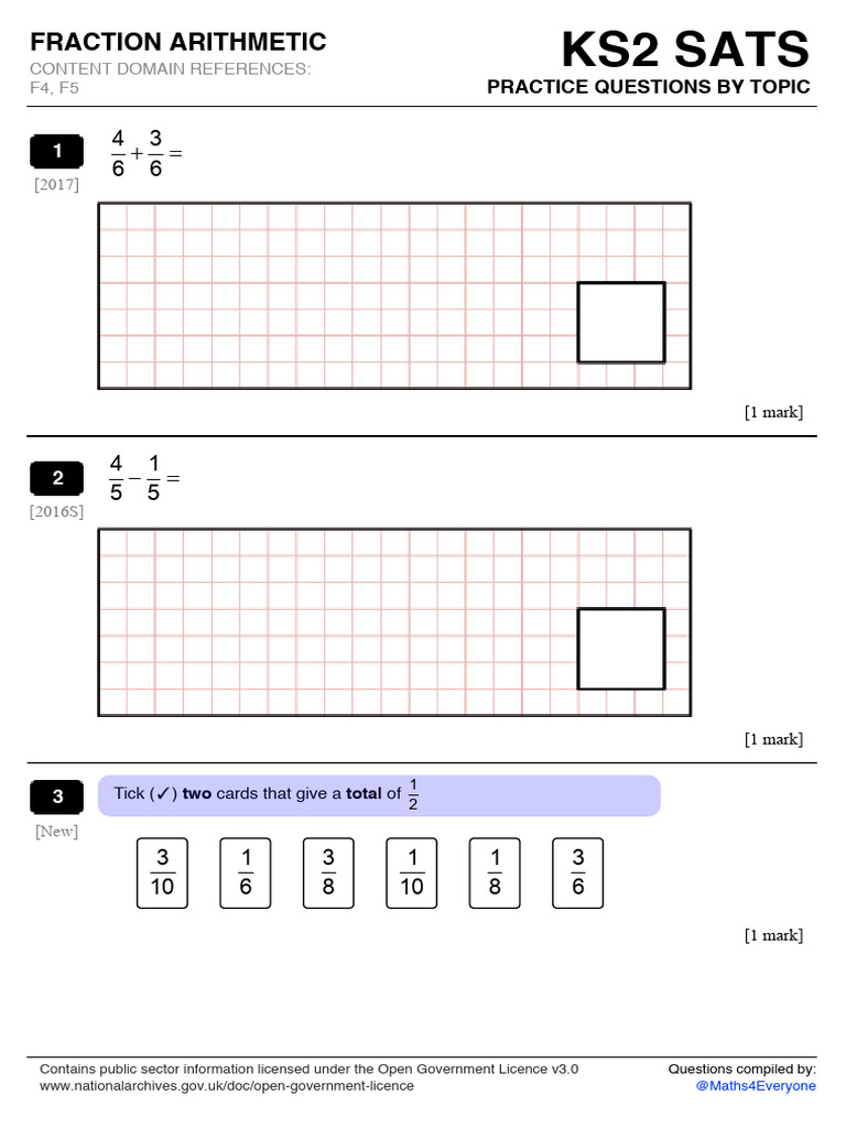 KS2 Fraction Practice Questions | PDF | Arithmetic | Mathematics