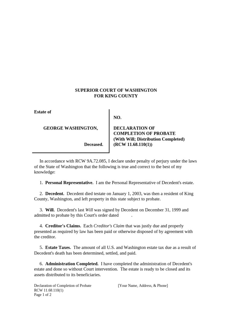 Declaration-Completion-WW-DistComp | PDF | Probate | Common Law
