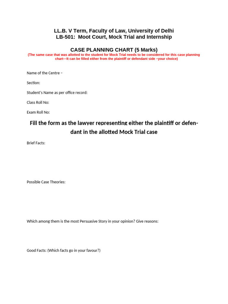 Mock Trial Case Planning Chart Guide | PDF | Career & Growth
