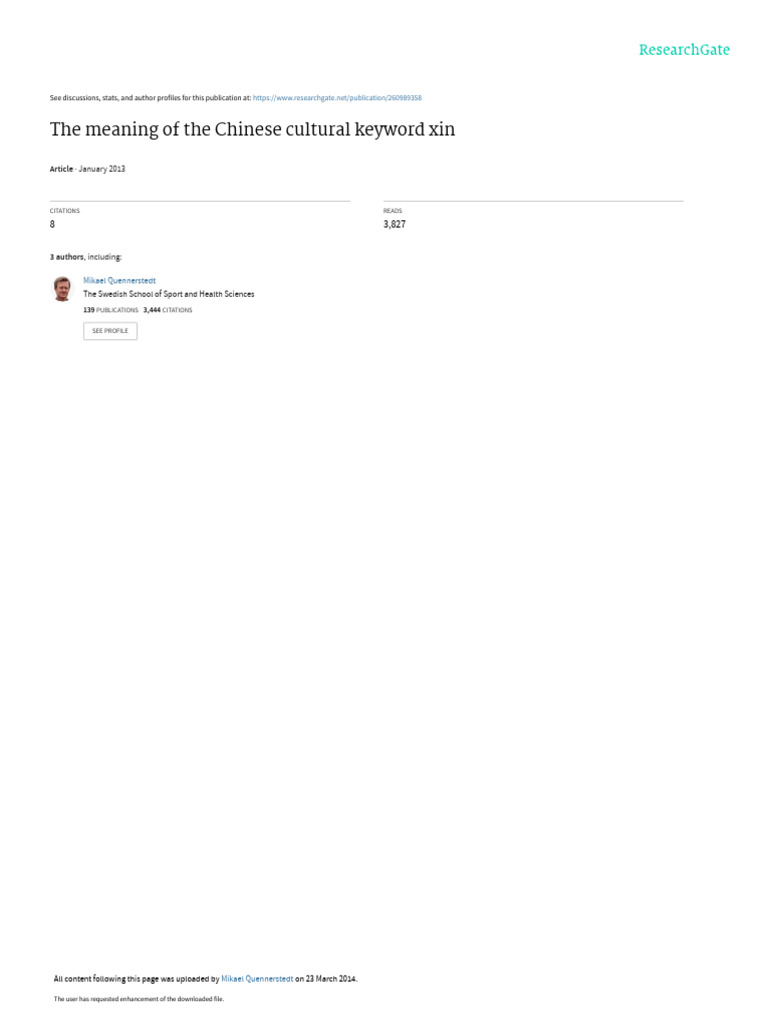 The meaning of the Chinese cultural keyword xin | PDF | Qi | Qigong