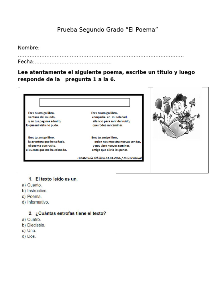 Prueba Español. Poema | PDF