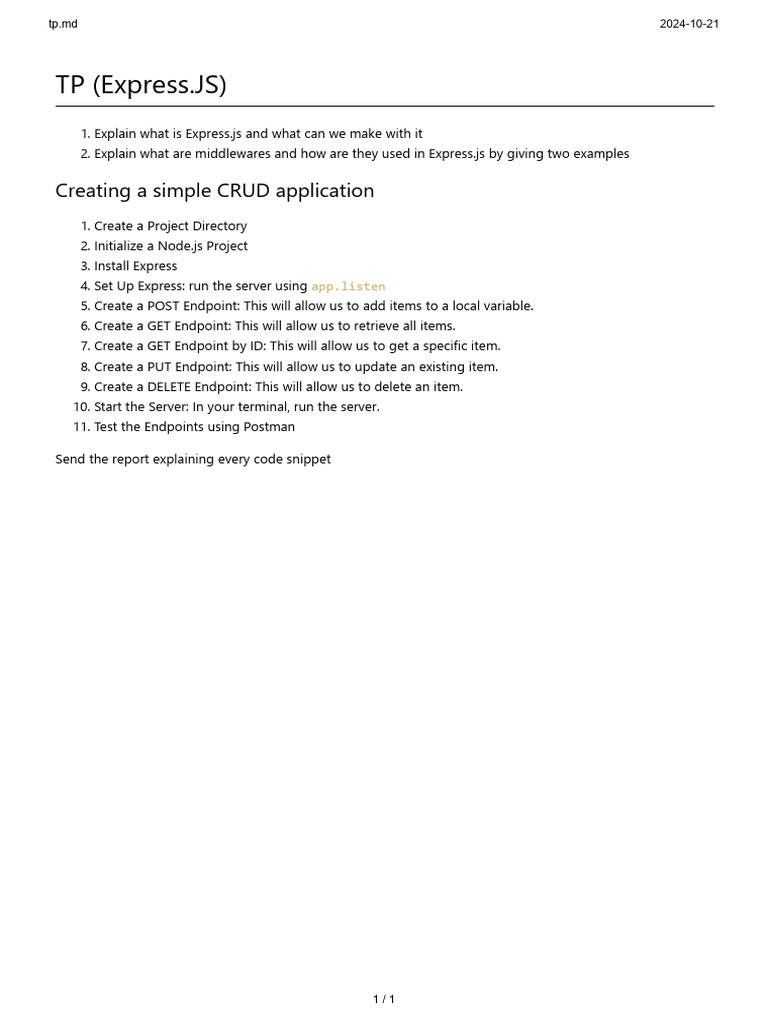 TP (Express - JS) : Creating A Simple CRUD Application | PDF